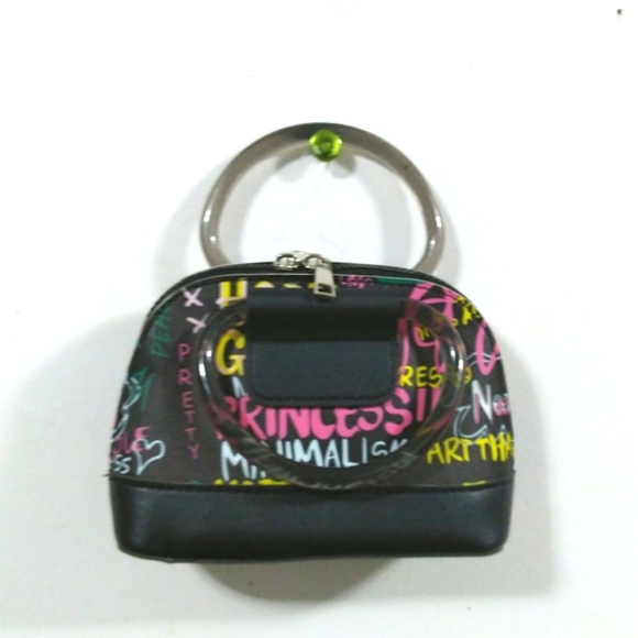 Bags | Graffiti Words Black Mini Bag With Plastic Handles | Poshmark